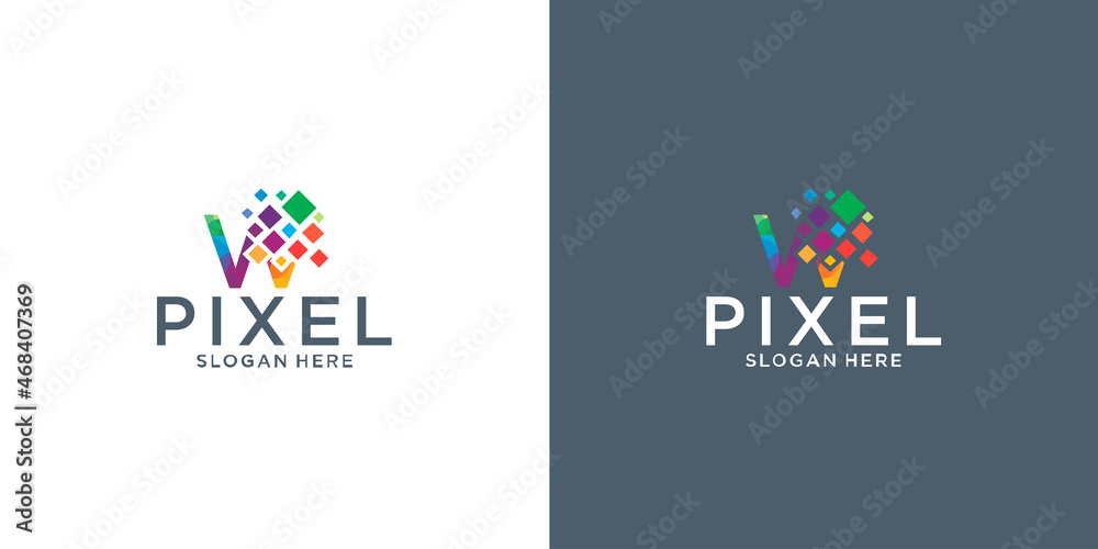 Letter W pixel logo designs Stock Vector | Adobe Stock
