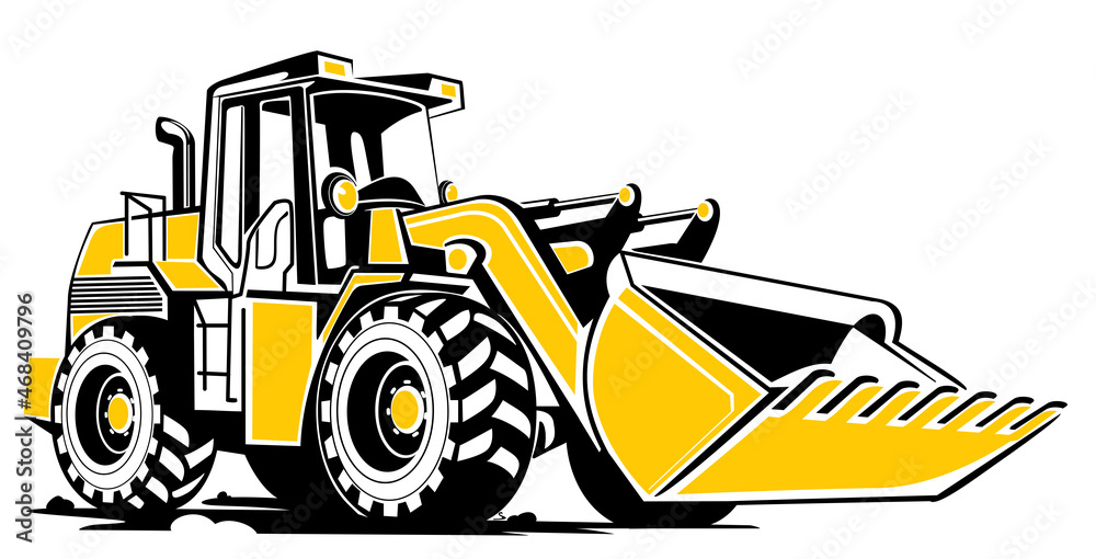 Vector illustration of heavy Bulldozer machine wheel loader on ...