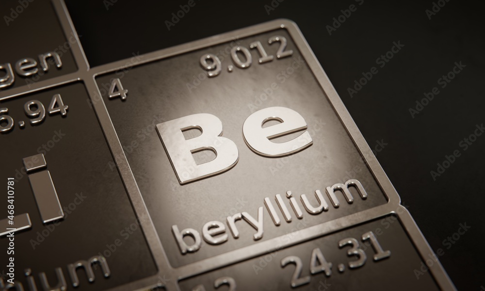 Highlight on chemical element Beryllium in periodic table of elements ...