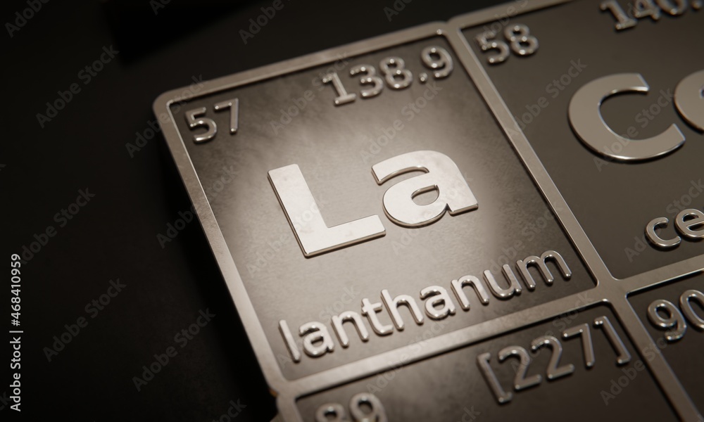 Highlight on chemical element Lanthanum in periodic table of elements ...
