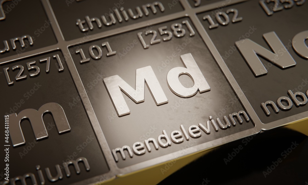 Highlight on chemical element Mendelevium in periodic table of elements ...