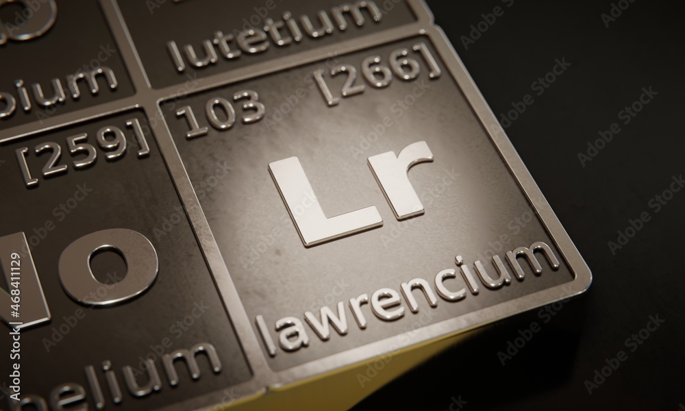 Highlight on chemical element Lawrencium in periodic table of elements ...