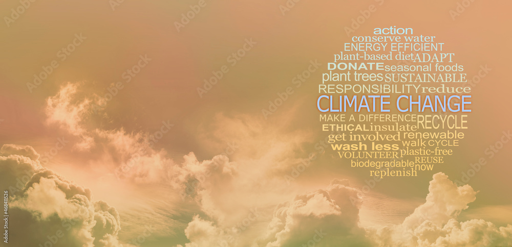 Our Climate is Changing circular word cloud warning message background ...