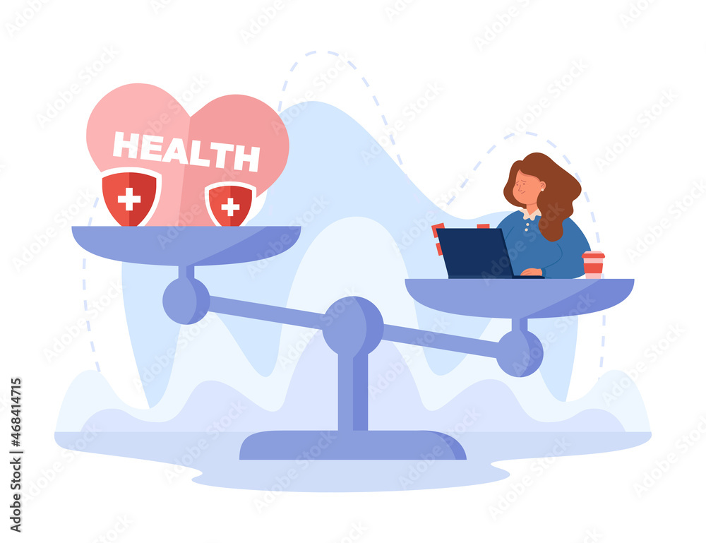 Scales with imbalance of healthy heart and exhausted employee ...