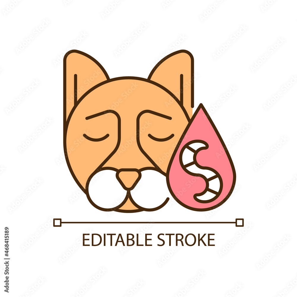 Roundworms RGB color icon. Intestinal pet parasites. Stomach parasitic ...