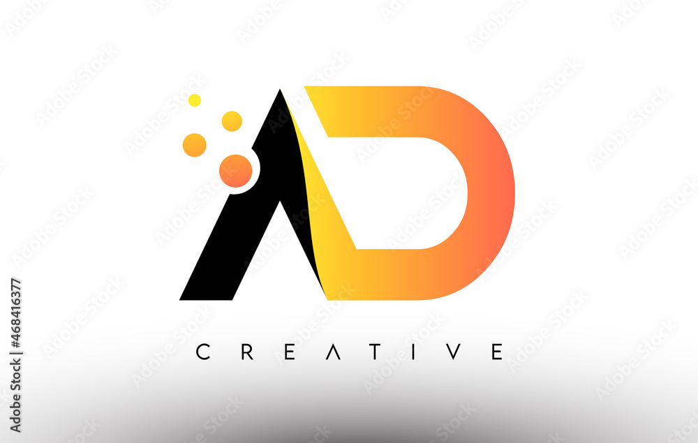 AD Black Orange Letter Logo Design. AD Icon with Dots and Bubbles ...