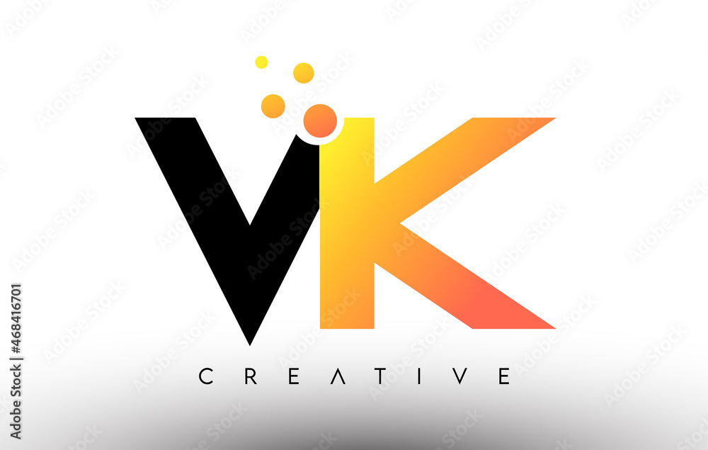 VK Black Orange Letter Logo Design. VK Icon with Dots and Bubbles ...