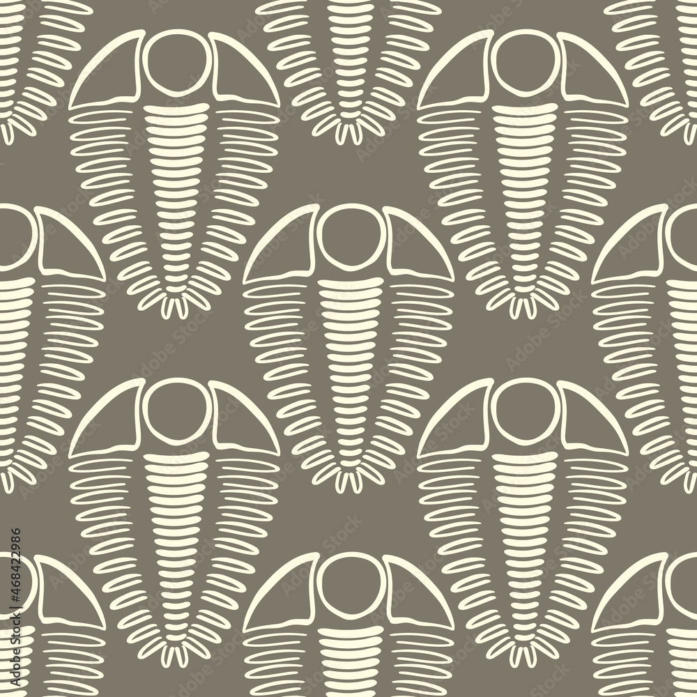 Trilobite vector seamless pattern background. Hand drawn arthropod ...