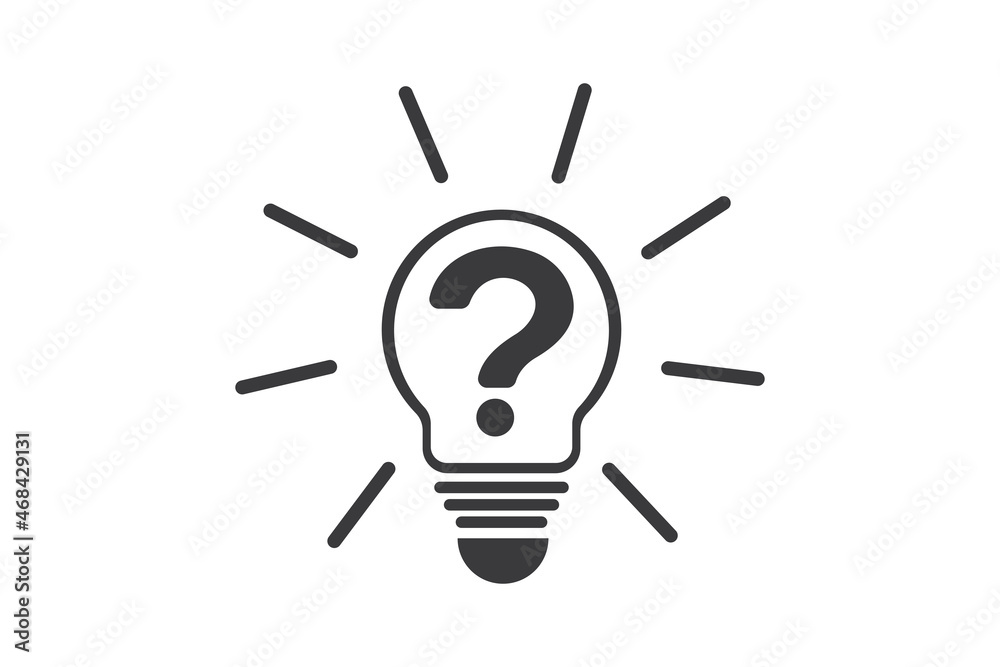 Light bulb lamp icon with question mark inside. on white background for ...
