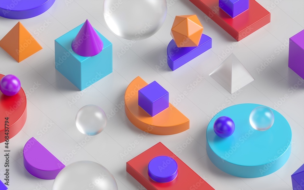 3d geometric shapes render with realistic lighting Stock Illustration ...