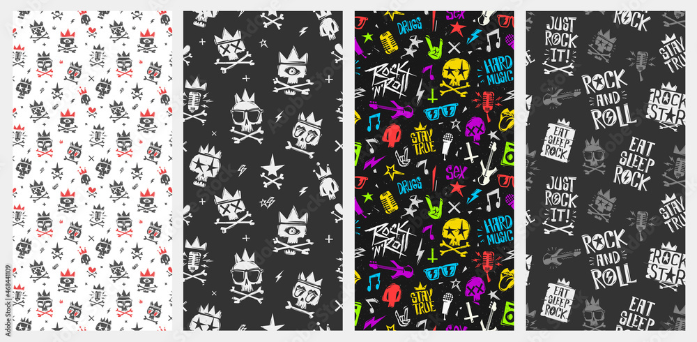 Rock'n'Roll Psychedelic style seamless pattern with colorful punk ...