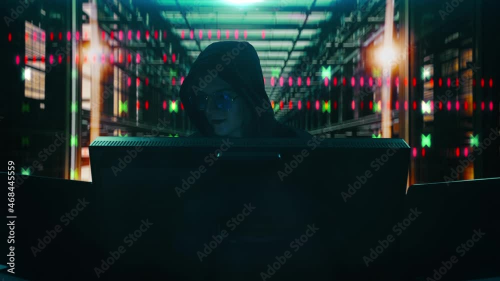 Female hacker breaching computer network, copying classified data on ...