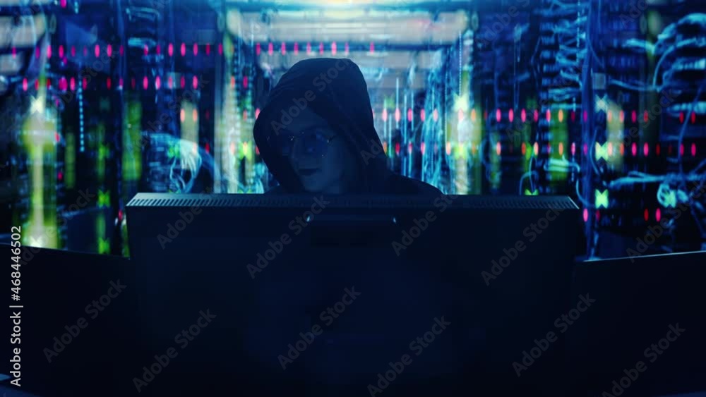 Woman hacker stealing confidential information, hacking computer in ...