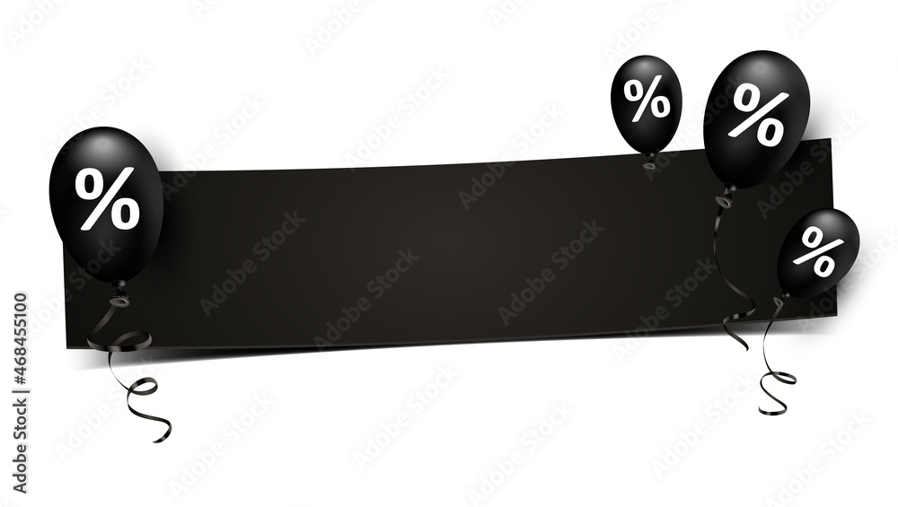 Black banner with flying balloons and percentage sign Stock Vector ...