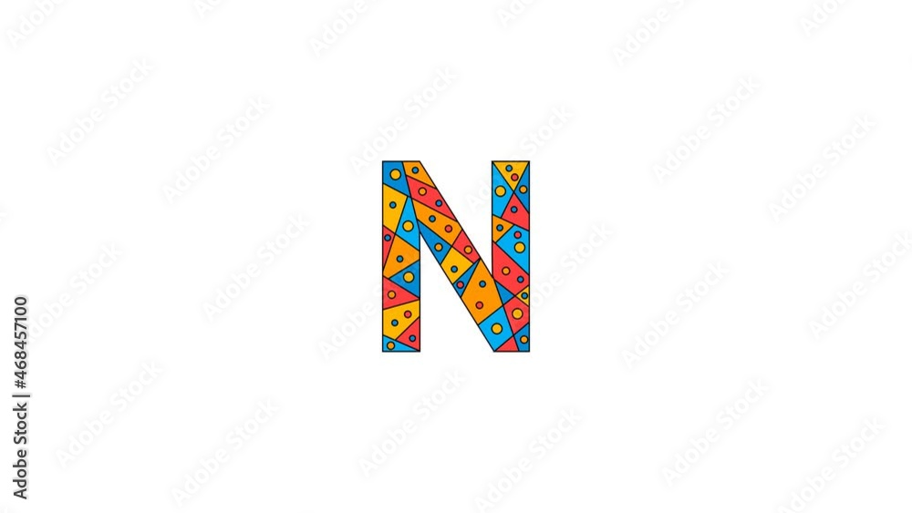 Letter N. Animated unique font made of circles and triangles, polygons ...