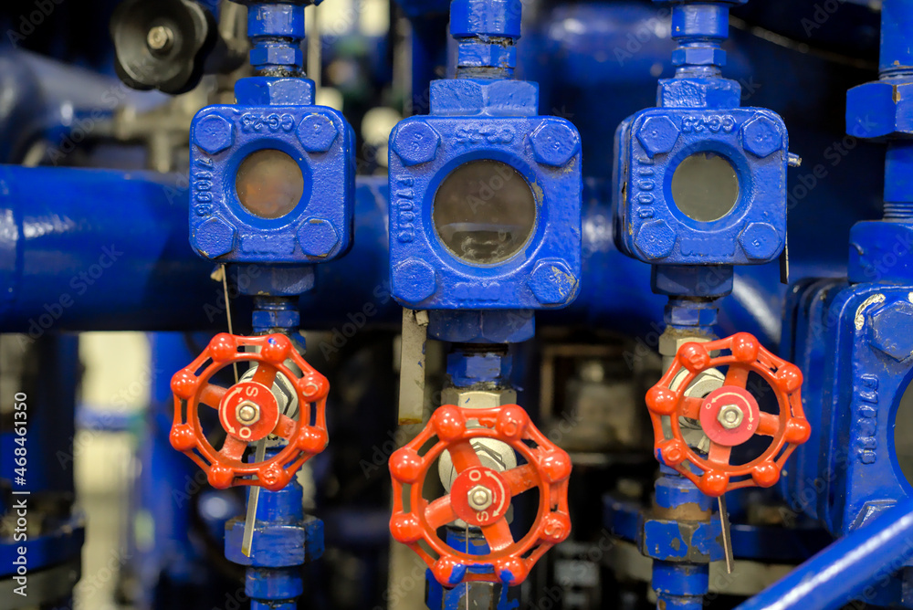 Industrial valves, pipes in modern offshore ship's engine room Stock ...