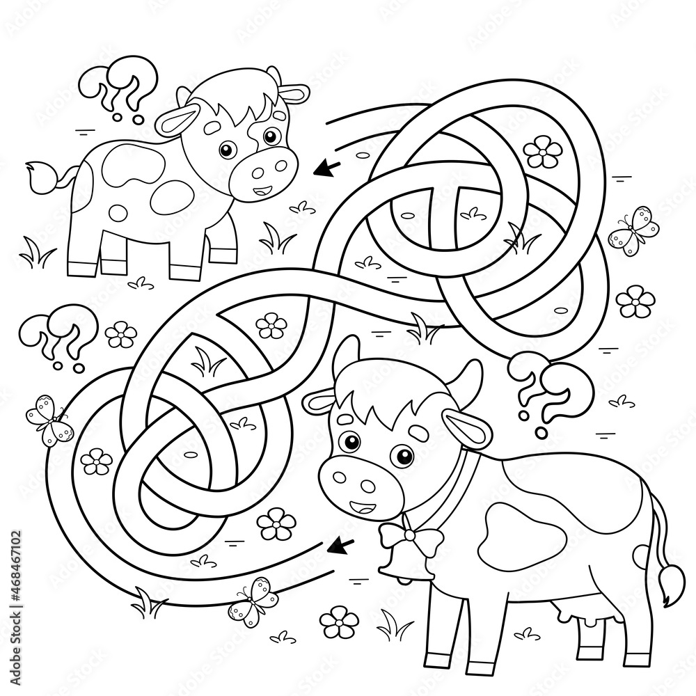 Maze or Labyrinth Game. Puzzle. Tangled road. Coloring Page Outline Of ...
