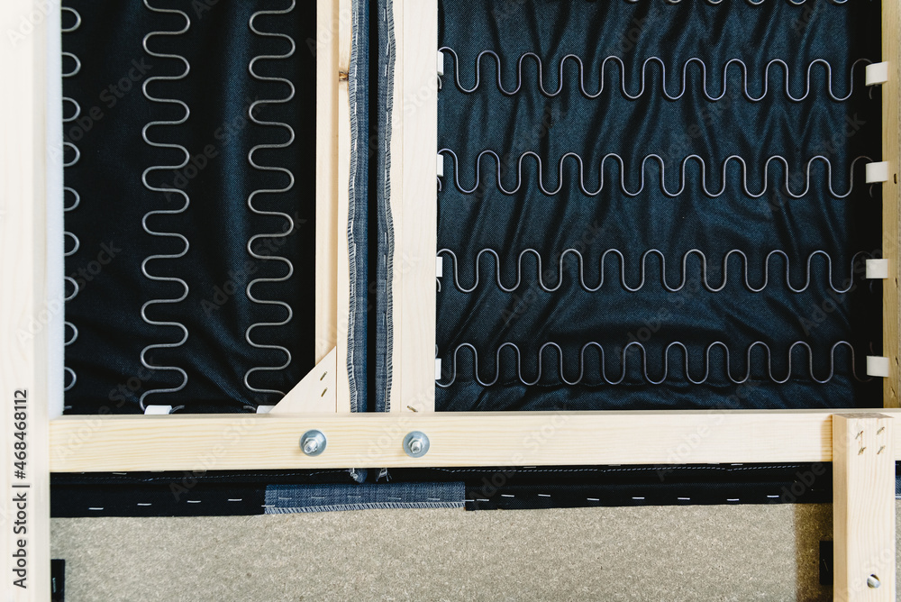 Detail of the inside of a sofa, with springs that hold the structure ...