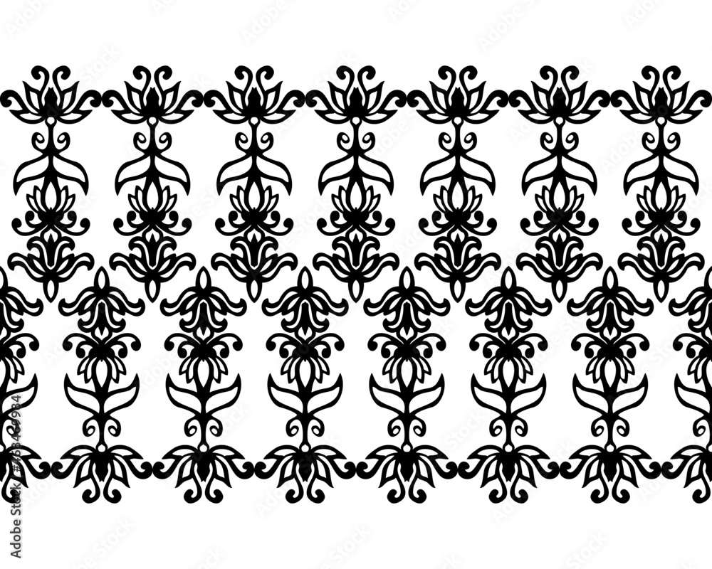 Black and white abstract seamless border with free hand. Floral ...