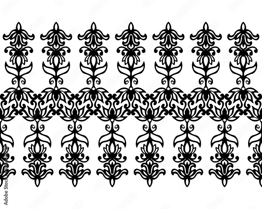Vetor do Stock: Black and white abstract seamless border with free hand ...
