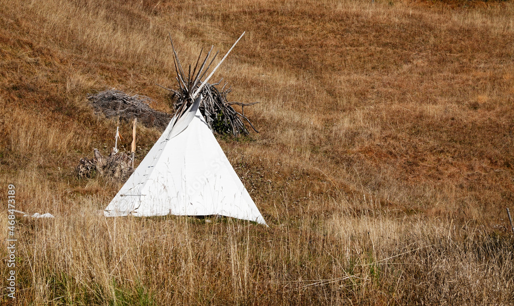 Tepee tent in the outdoors. A tipi (also tepee and teepee) is a conical ...