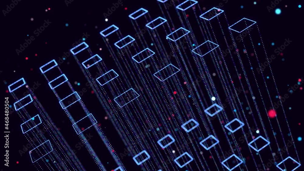 Abstract glow particles form 3d object in space. Parallelepipeds. Vj ...