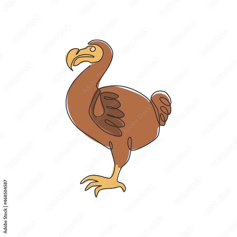 One single line drawing of adorable fun dodo bird for logo identity ...