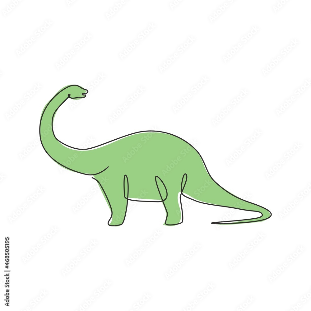 One continuous line drawing of giant brontosaurus prehistory animal ...