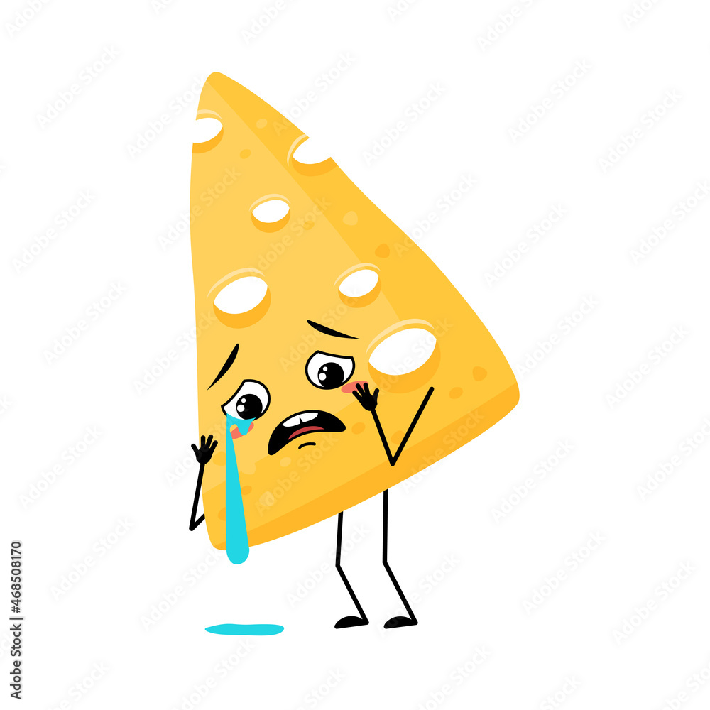 Cute cheese character with crying and tears emotion, sad face ...