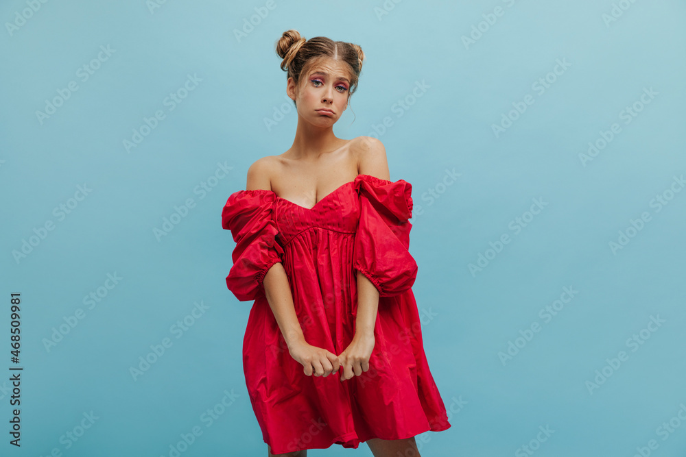 Beautiful caucasian young teenage girl with sad expression looks ...