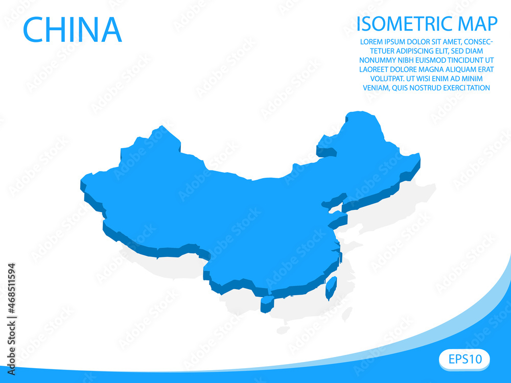 Modern vector isometric of China blue map. elements white background ...