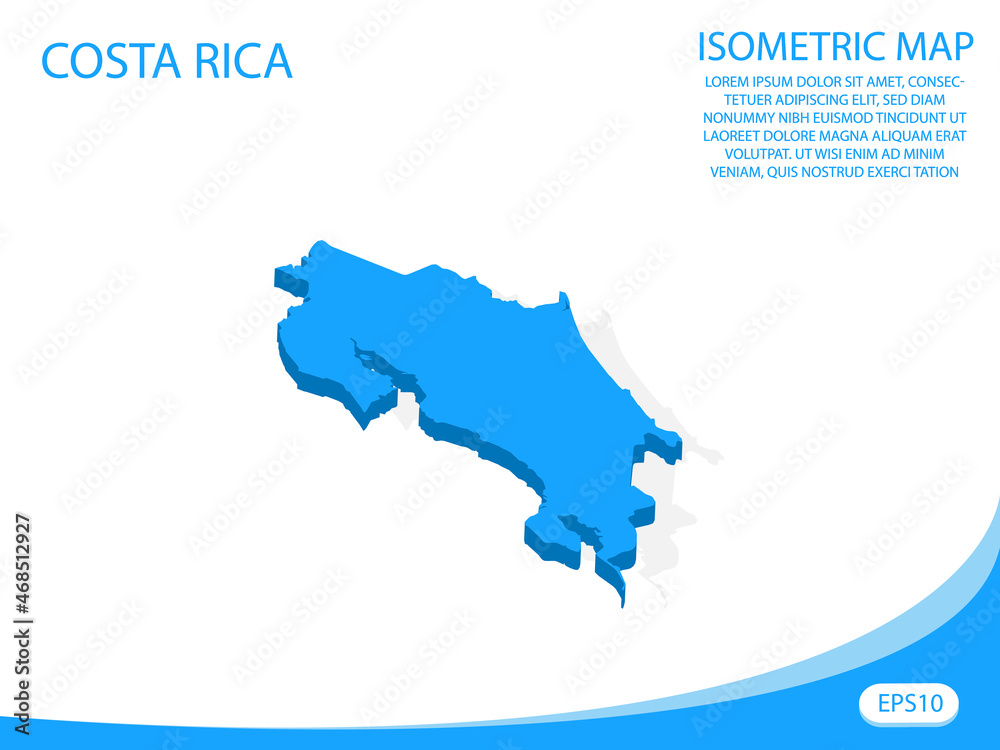 Modern vector isometric of Costa Rica blue map. elements white ...