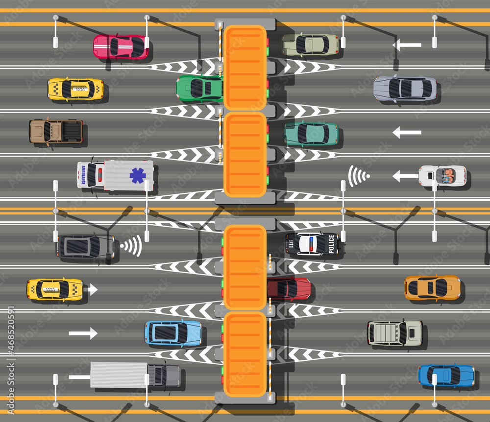 Traffic Toll Gate Top View. Highway Toll. View from Above. Road with ...