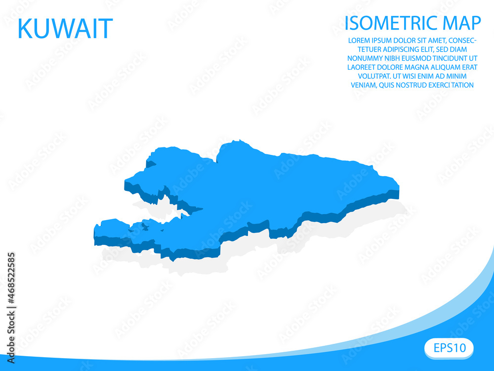 Modern vector isometric of Kuwait blue map. elements white background ...