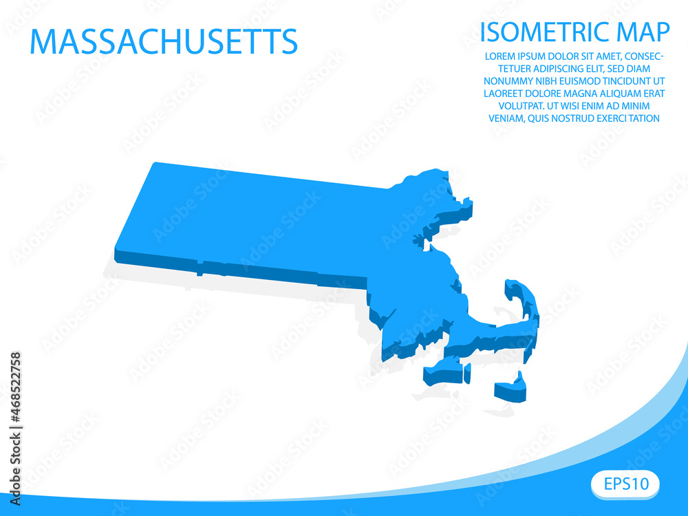 Modern vector isometric of Massachusetts blue map. elements white ...