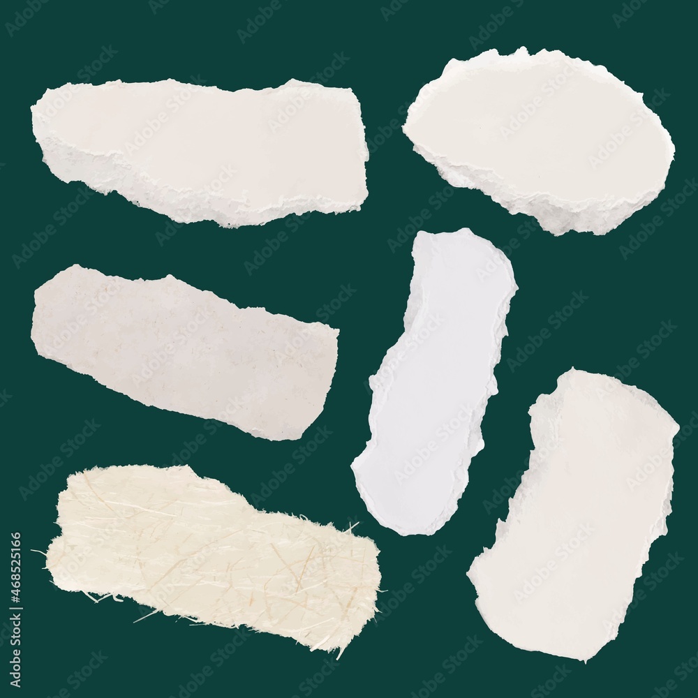 Handmade torn paper craft vector in white minimal style set Stock ...