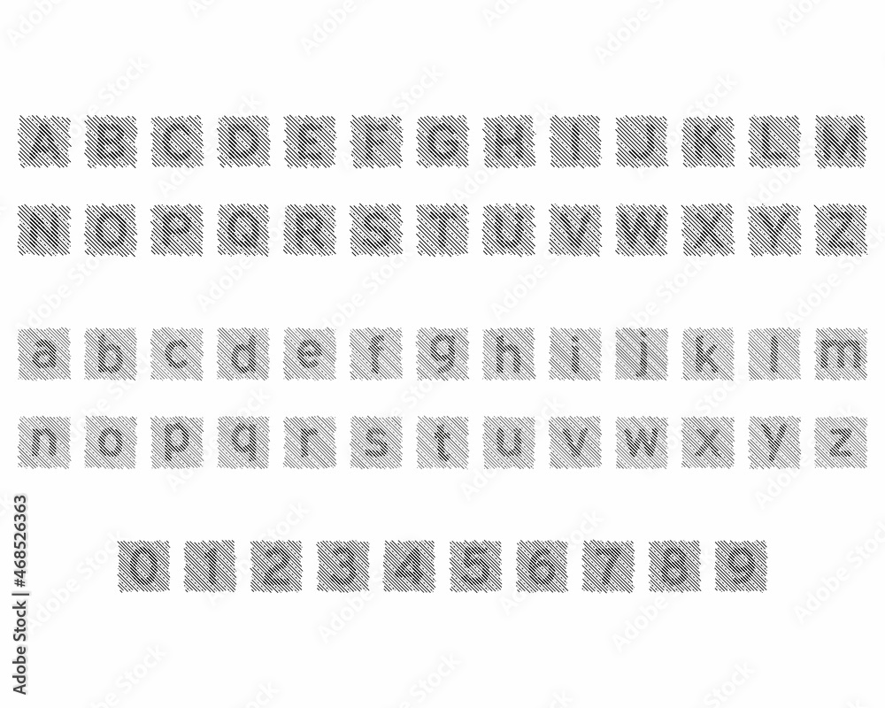 Set of editable hatched/dash lines lettering (alphabet, typeface ...