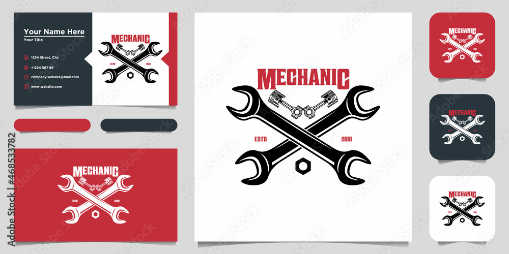 Mechanic on duty. Emblem template with crossed wrenches.Car repair ...
