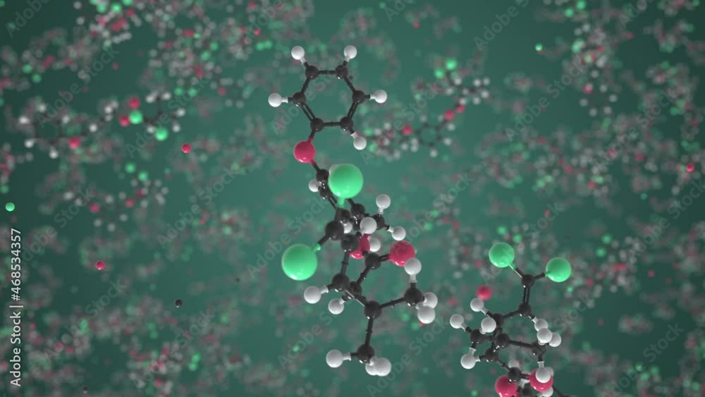 Permethrin molecule. Isolated molecular model. Looping 3D animation or ...