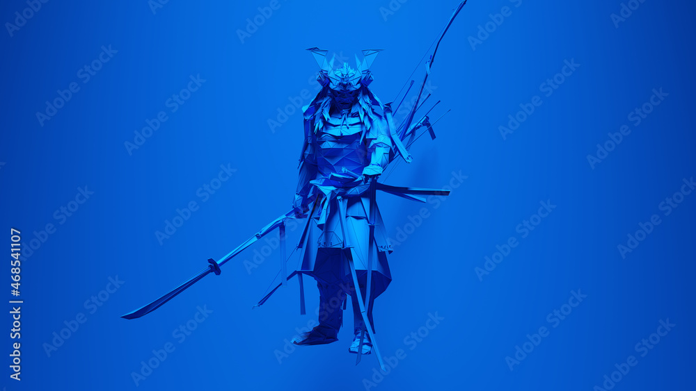 Blue Samurai Post-Punk Warrior with Blue Background 3d illustration ...