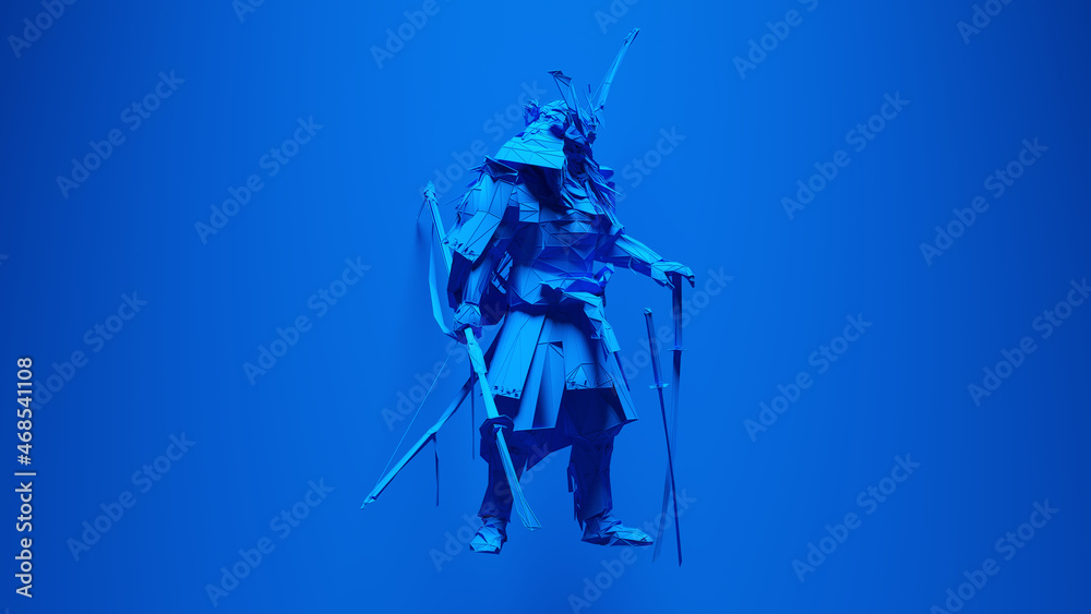 Blue Samurai Post-Punk Warrior with Blue Background 3d illustration ...
