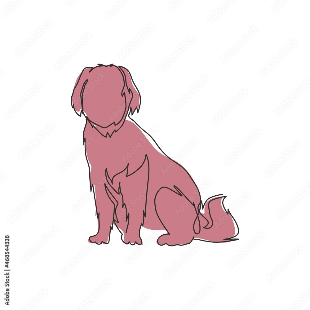One single line drawing of simple cute puppy dog icon. Pet shop logo ...