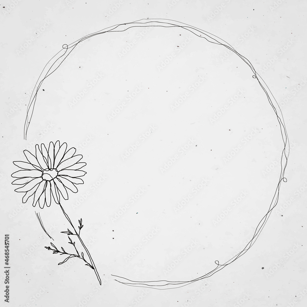 Grey flower frame background vector with round border design Stock ...