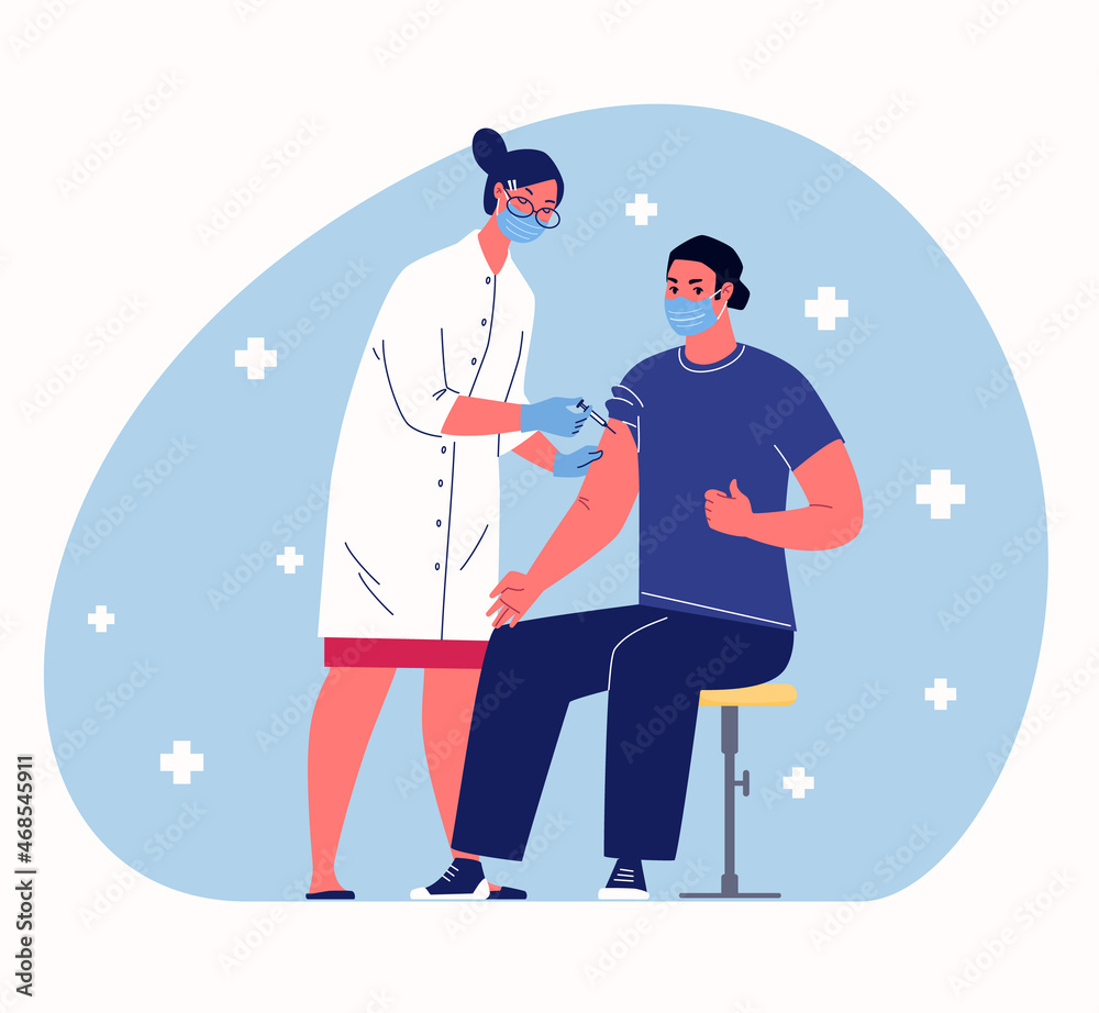 Concept of herd immunity during epidemic. Female doctor gives patient ...