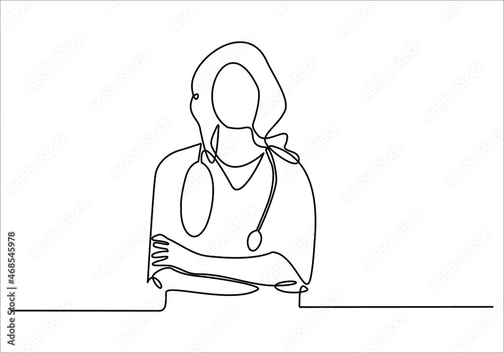 continuous line drawing of female health worker isolated on white ...