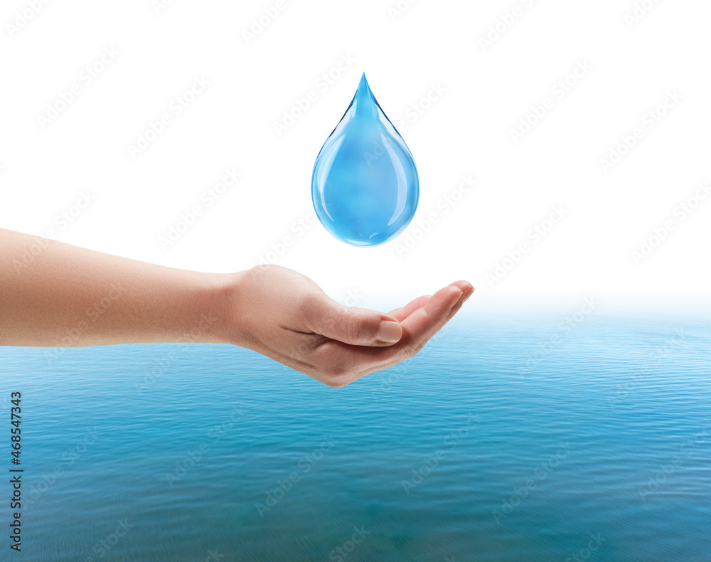 Hand try to holding water drop isolated on white background dropping ...