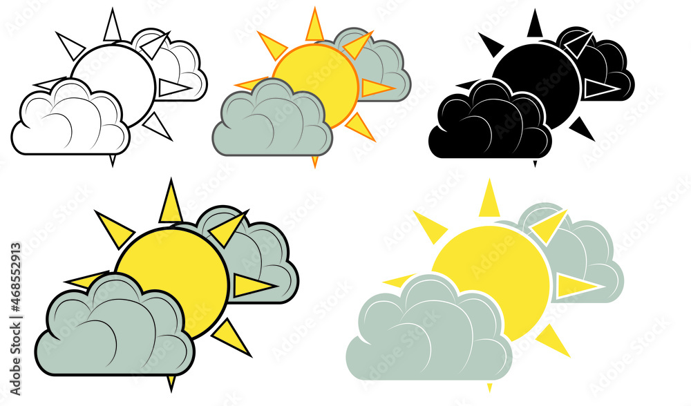 Set of Sun and cloudy weather. Vector illustration. Stock Vector ...