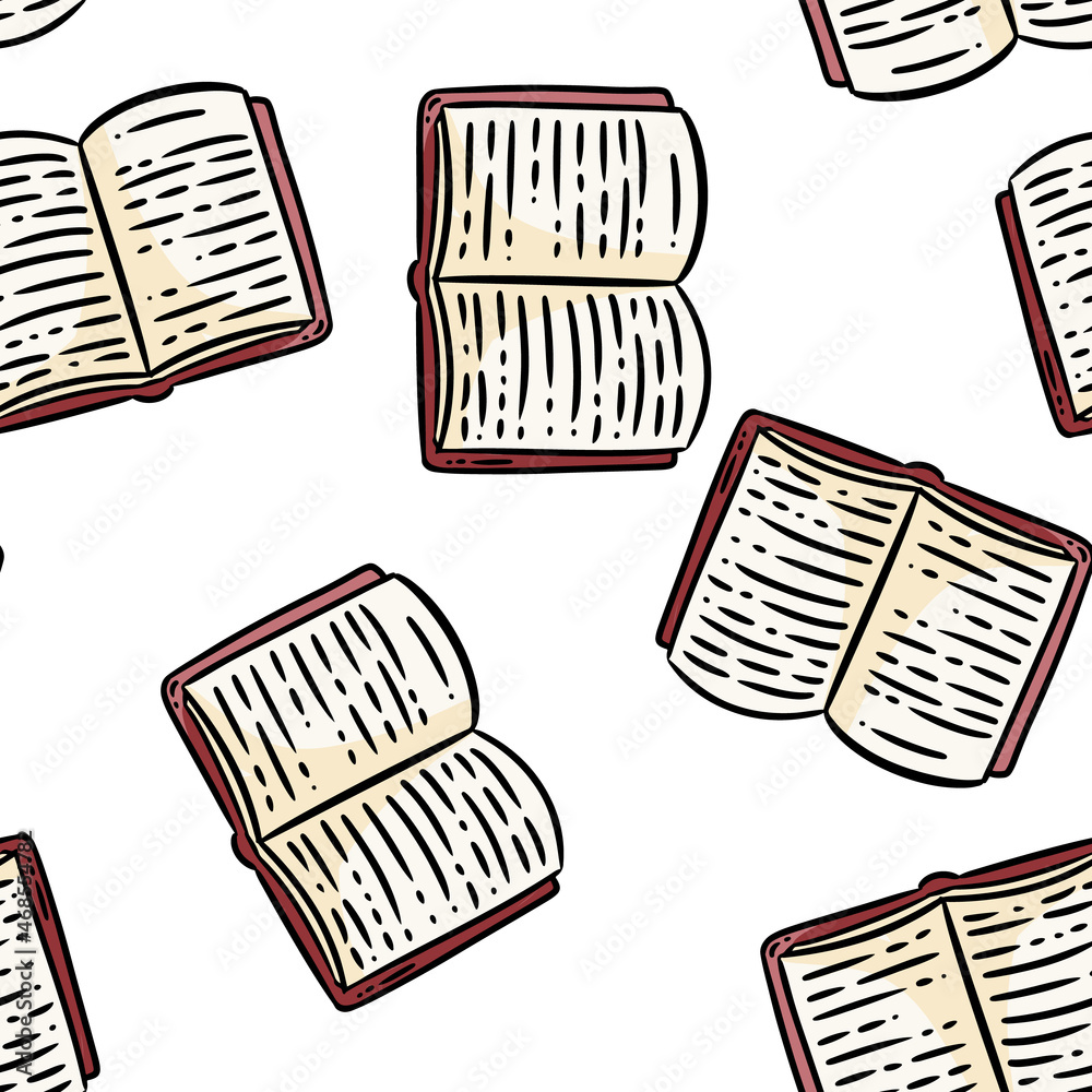 Cute cartoon books doodles seamless border pattern. Vector repeatable ...