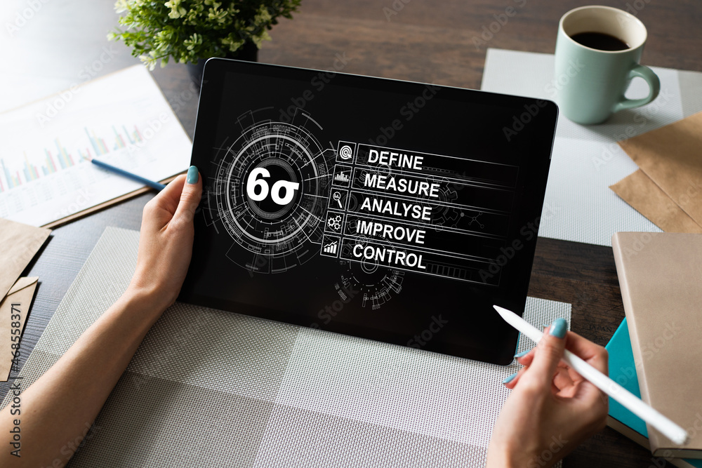 Six sigma diagram, lean manufacturing industrial concept on screen ...