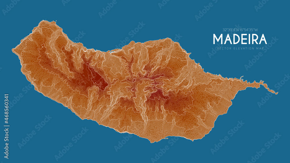 Topographic map of Madeira, Portugal. Vector detailed elevation map of ...